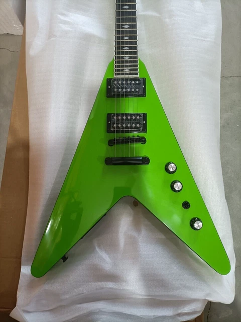 GREEN FLYING V Electric Guitar HH Open Pickup Black Part Fixed Bridge ...
