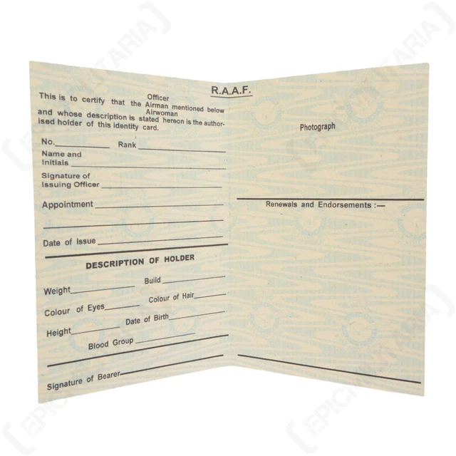 WW2 AUSTRALIAN AIR Force ID Card Reenactment Military Identity Air ...