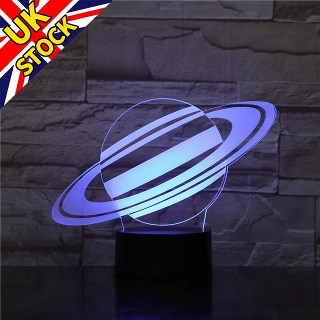 SATURN 3D ILLUSION Night Light Planet LED USB Table Creative Bedroom ...