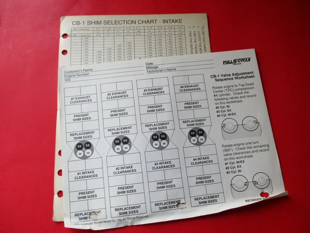 VINTAGE HONDA CB400F Cb-1 Shim Selection Chart $14.99 - PicClick