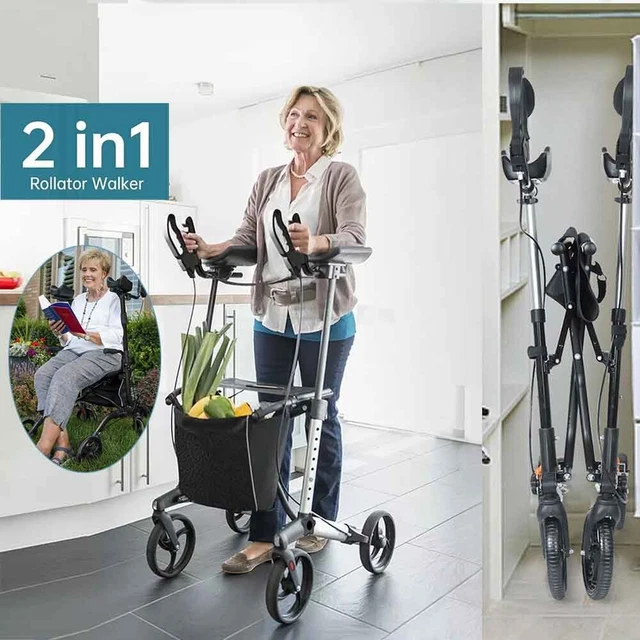 FOLDING LIGHTWEIGHT UPRIGHT Rollator Mobility Walker with Seat and Arm ...