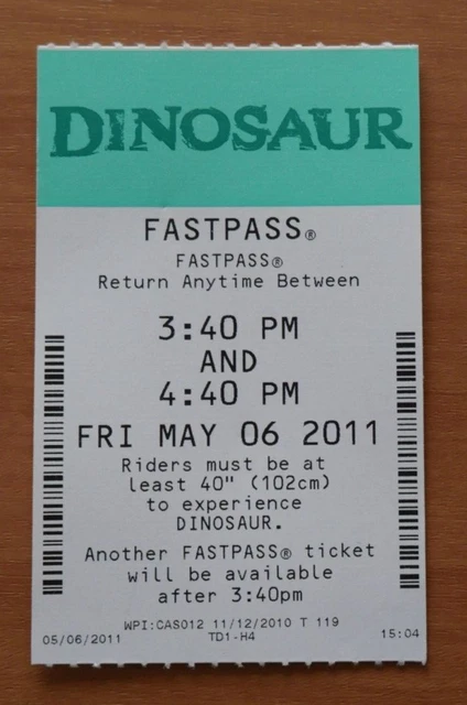 DISNEYWORLD VINTAGE PAPER Fastpass Dinosaur Dated 2011 EUR 5,84 ...