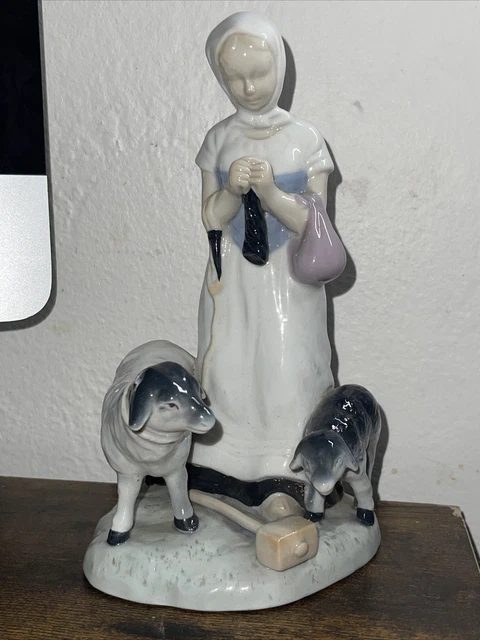 VINTAGE ANDREA BY Sadek Lady With Sheep Glazed Porcelain Figurine #7778 ...