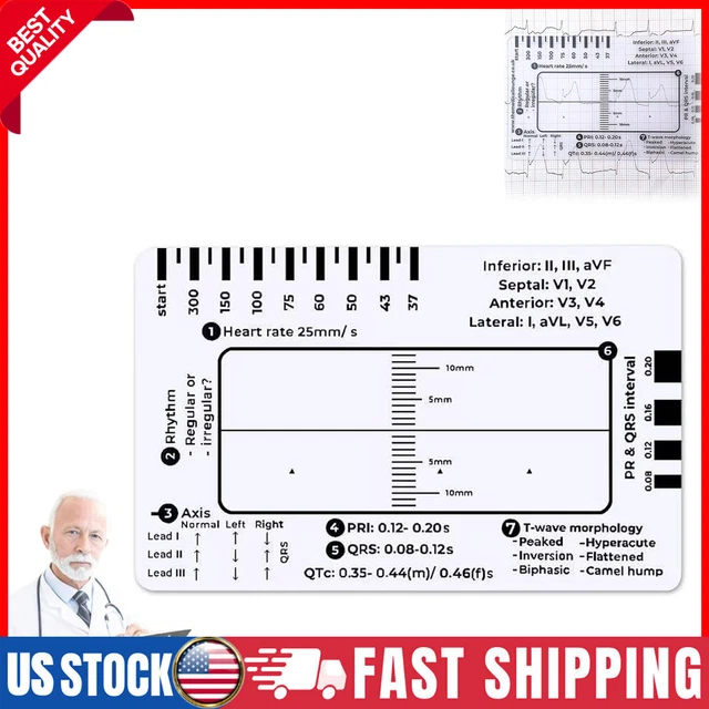ECG/EKG 7 STEP Ruler Card For ECG/EKG Interpretation Portable ECG EKG ...