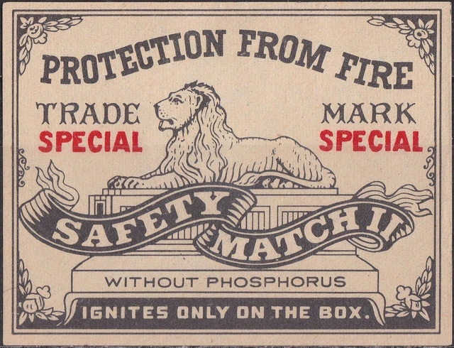 OLD MATCHBOX LABEL Sweden, Lion Safety Matches, PACKET SIZE 6.8 x 5.1 ...
