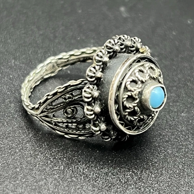 BAGUE ANCIENNE EGYPTIENNE ancienne ouvrante poison filigrane argent ...