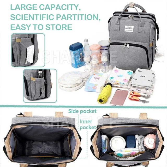 LARGE CHANGING MUMMY Bag Nappy Diaper Crib Backpack Baby Bed Folding AU ...