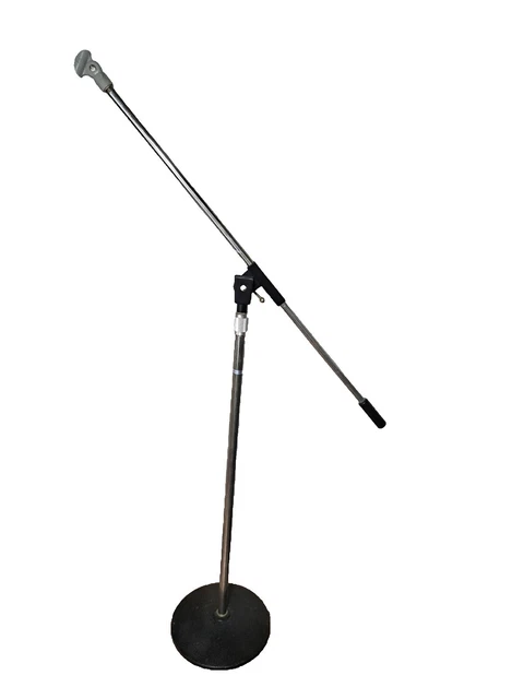 VINTAGE ATLAS SOUND Cast Iron Base Realistic Mic Microphone Floor Stand ...