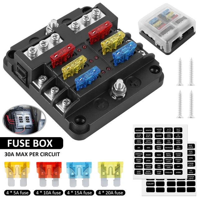 6-WAY FUSE BOX DC 32V Circuit Blades Fuse Block Waterproof Fuse Box ...