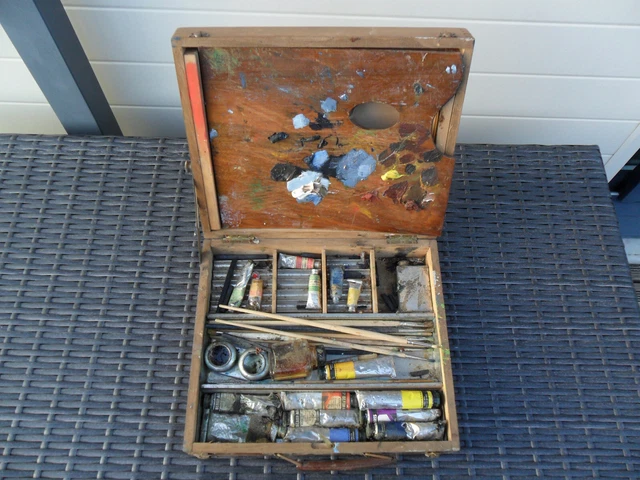 ANCIENNE BOITE A Peinture En Bois Bourgeois Aine Garnie Palette Tubes ...