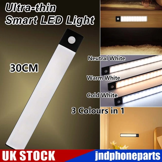 30CM BLACK RECHARGEABLE LED Under Cabinet Lights USB Motion Sensor ...