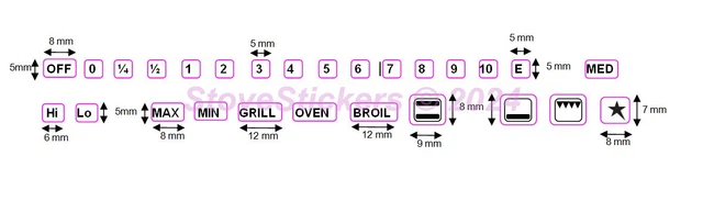 SMALL GAS OVEN Numbers Sticker Decal Markings 1-10 Symbols Replacement ...