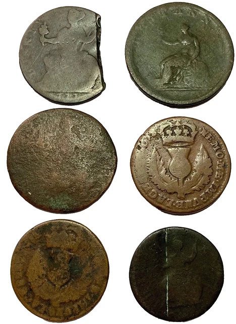 JOB LOT 6 x pre-Victoria copper coins with Scottish 1678 Charles II ...