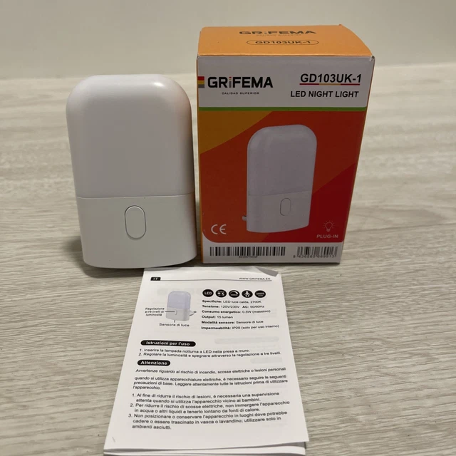 GRIFEMA GD103UK-1 NIGHT Light Plug in Wall with Dusk to Dawn Photocell ...