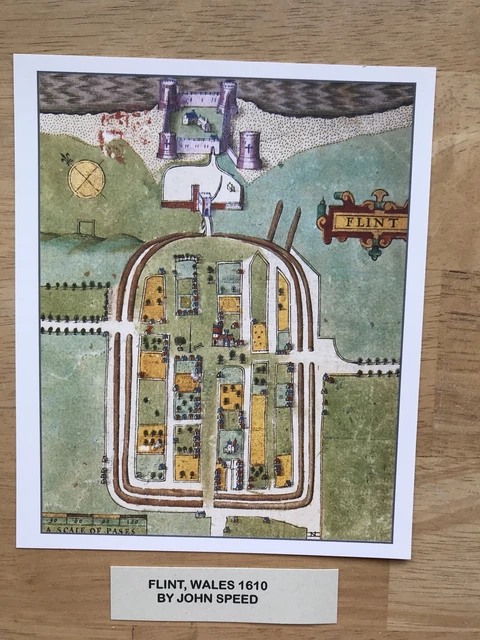 OLD ANTIQUE TUDOR Town plan, map FLINT Castle, Wales: Speed 1600s ...
