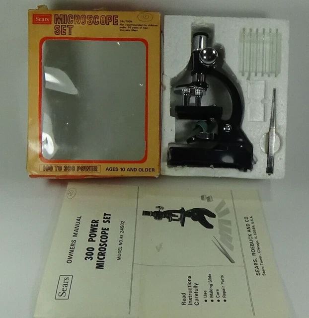 VINTAGE MICROSCOPE SET By Sears 100 To 300 Power In Box Model 49-24502 ...