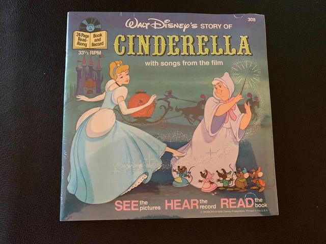 WALT DISNEY CINDERELLA Vintage See Hear Read Along Book Vinyl SEALED ...