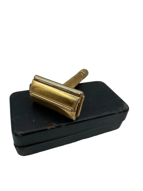 VINTAGE 1940S 50S Gillette Gold Tone Tech Safety Razor With Case $39.99 ...