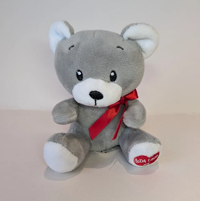 GEORGE ASDA WITH Love Grey Small Teddy Bear With Red Bow 5" Tall Plush ...
