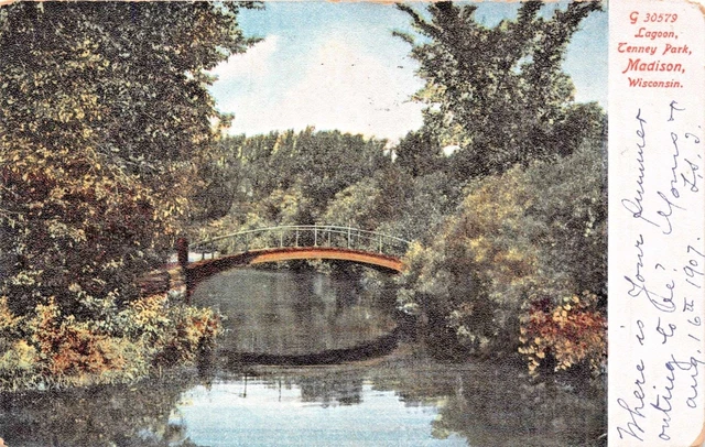 MADISON WISCONSIN~ LAGON En Tenney Park-Humpback Bridge-Rotograph ...