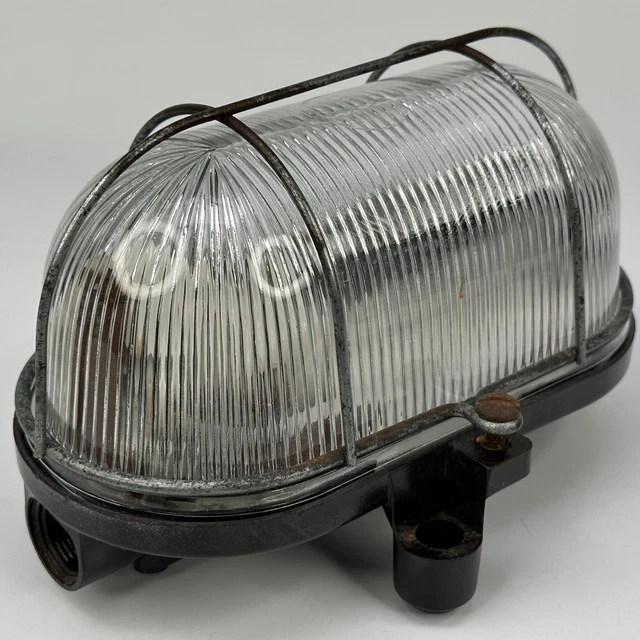 VINTAGE FRENCH BROWN Bakelite & Prism Glass Industrial Bulkhead Light ...