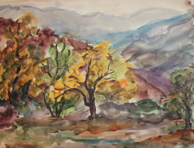 TABLEAU ANCIEN AQUARELLE paysage impressionniste arbres EUR 106,64 - PicClick FR