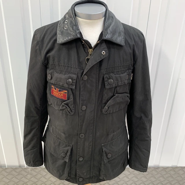 BARBOUR INTERNATIONAL SURTEES Wax Jacket Waxed Biker Utility Black Size ...