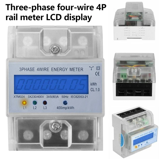 LCD THREE-PHASE METER 3 Phase 4-Wire Energy Meter Digital Electric ...