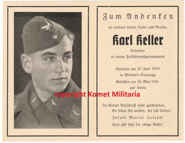 DEATH PICTURE DEATH card paratrooper FSJ FLAK MG Btl.favened Iraklion ...