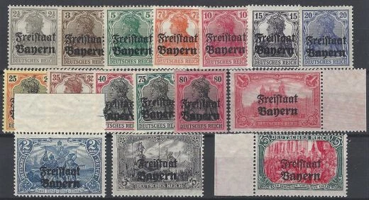 ALTDEUTSCHLAND BAYERN 1919 ** postfrisch MiNr. 136-151 B 16 Werte 3 mit ...