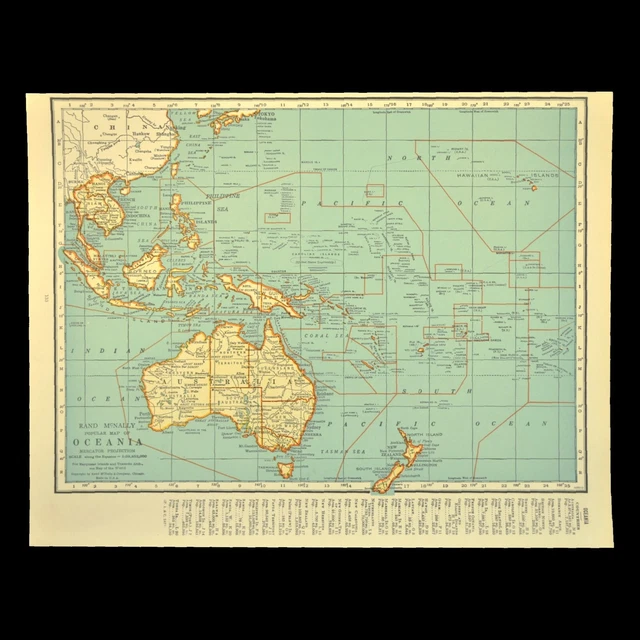 VINTAGE OCEANIA MAP South Pacific Ocean Islands Original Australia ca 1947 £13.32 - PicClick UK
