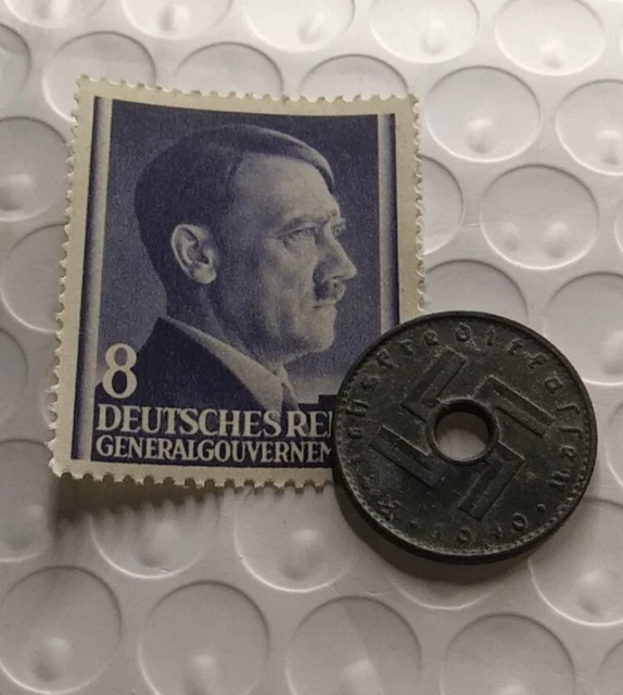 WW2 1940A NAZI Germany Reichspfennig SWASTIKA Zn Hole Coin & Stamp. £80 ...