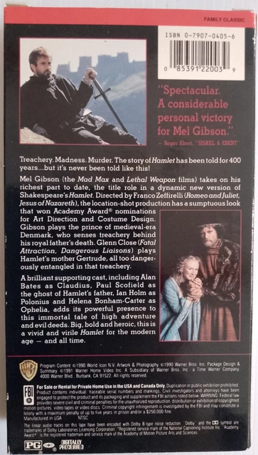 HAMLET (1990) NTSC VHS Mel Gibson Glenn Close slipcase US release £25. ...