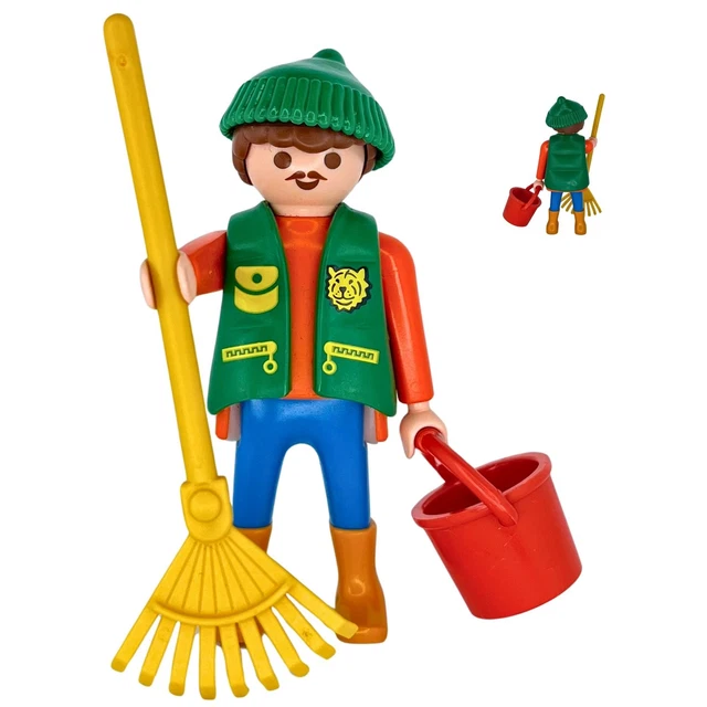 PLAYMOBIL FIGURINE TRAVAILLEUR zoo bonnet râteau seau ville lâche EUR 4 ...