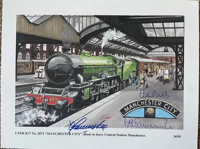 MANCHESTER CITY LNER Print Signed By Francis Lee, Mike Summerbee, Colin ...