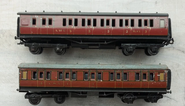 2 X Bassett Lowke O Gauge Lms Coaches 9343 Brake 3490 First Class Coach ...