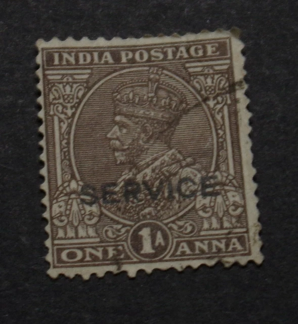 VINTAGE INDIA POSTAGE Stamp - ONE ANNA Stamp - Service Water Marked ...
