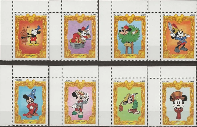 DISNEY 1994 GHANA - 65th Anniversary of Mickey Mouse, Complete Set of 8 ...