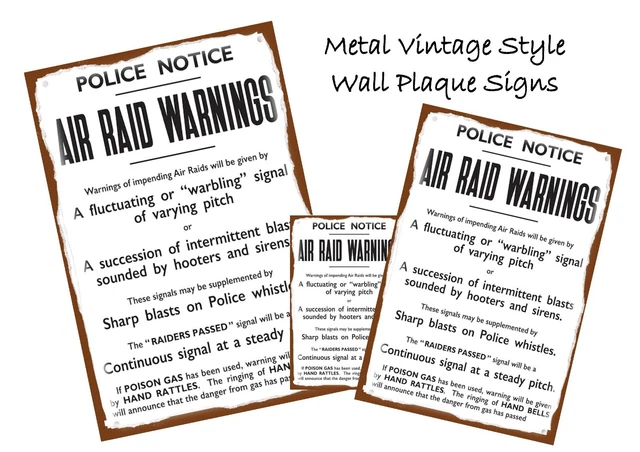 WW2 AIR RAID warning sign, reproduction Air Raid Warning Metal WW2 sign ...