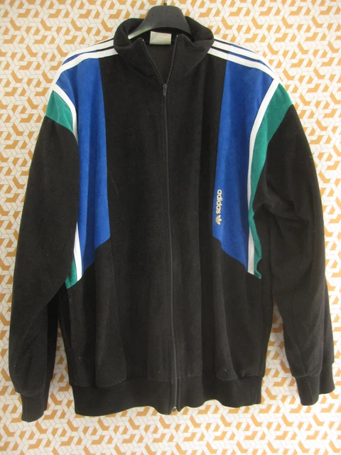 VESTE ADIDAS ANNÉES 80'S Vintage velour noir bleu 80 jacket tracksuit ...