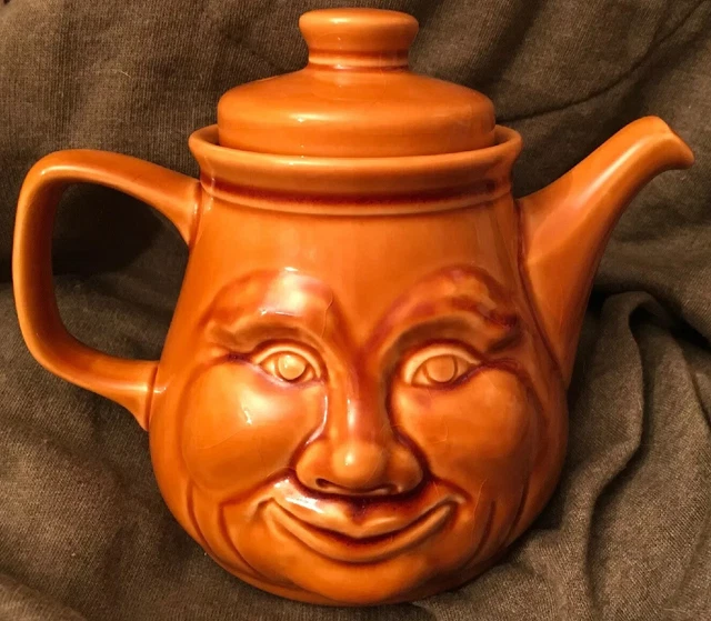 VINTAGE JAPANESE KNOBLER Ceramic Face Teapot, Mustard/Beige Colour 17 ...