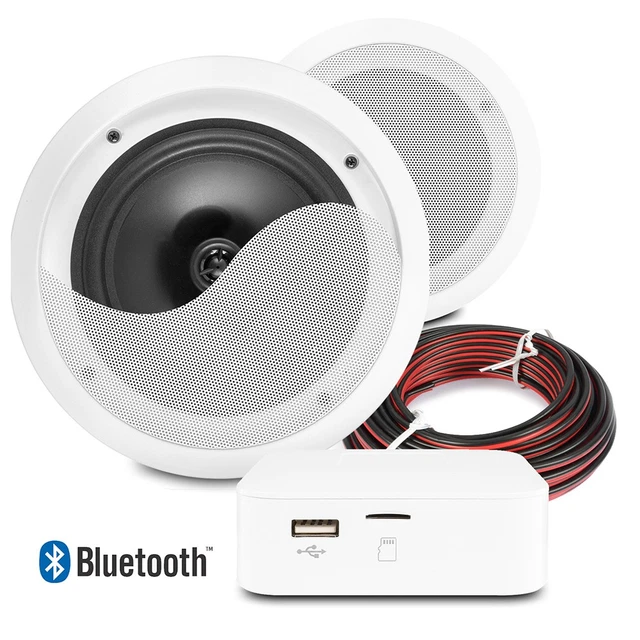 BATHROOM AND KITCHEN Ceiling Speaker Set with Bluetooth Amplifier - 2x ...