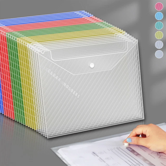 A4 PLASTIC WALLETS Folder Foolscap Document Files Popper Envelope ...