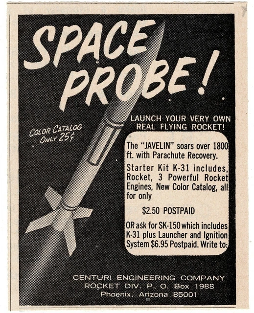 1966 CENTURI JAVELIN powered model rocket kit rocketry Vintage Print Ad ...