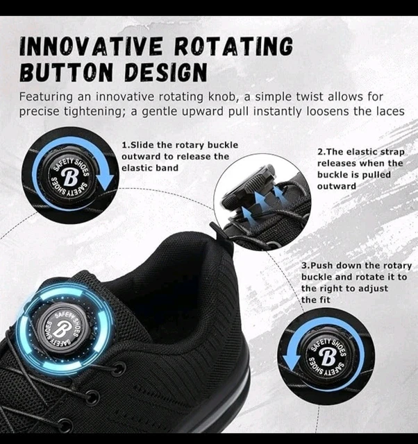 LIGHTWEIGHT MEN’S SAFETY Trainers Work Shoes Steel Toe Cap Lace-Free ...