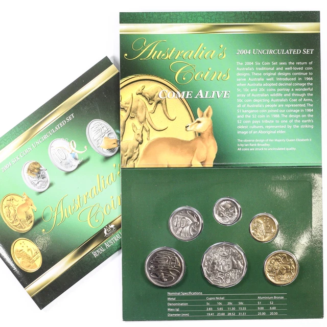 2004 ROYAL AUSTRALIAN Mint Australia's Uncirculated 6 Coin Set - Carded ...