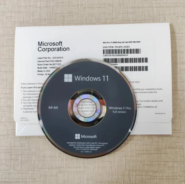 WINDOWS 11 PROFESSIONAL 64 Bit Microsoft English 1PK DSP OEI DVD Pro ...
