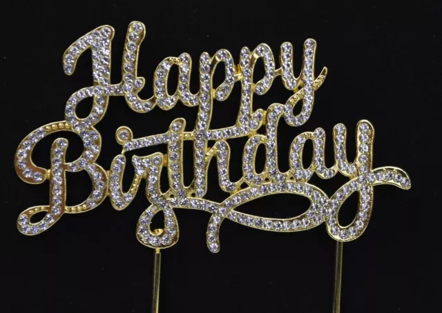 Happy Birthday Rhinestone Cake Topper Gold Metal Mis Quince Pastel