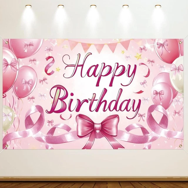 PINK BOW BACKDROP, 70.87x43.31 Inch Bow Theme Happy Birthday Party ...