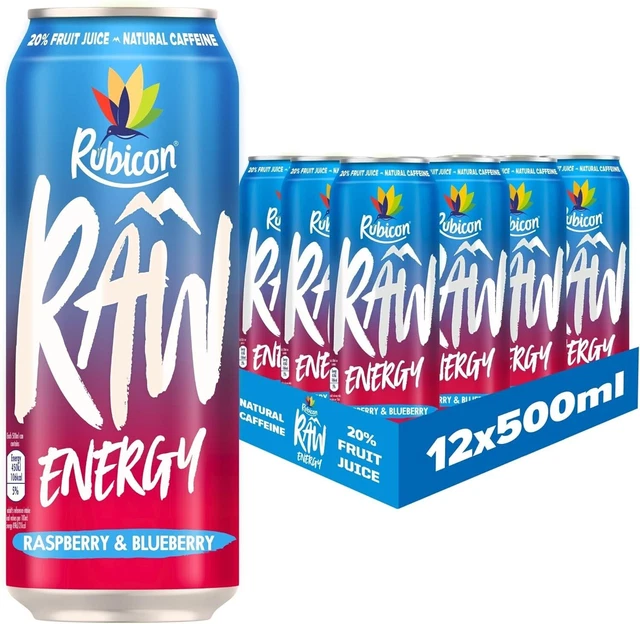 RUBICON RAW 12 Pack Raspberry & Blueberry 500ml Energy Drink, 20% Real ...